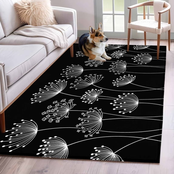 Area Rug 3x5ft, White Dandelion Spring Wildflower Washable Rugs for ...