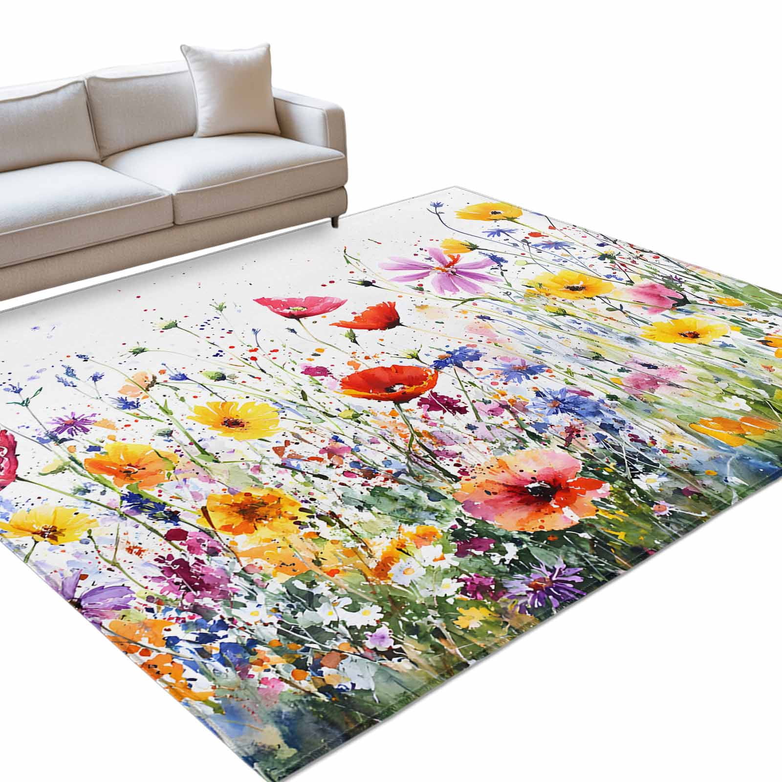 Area Rug 3x5ft Wildflower Washable Area Rugs for Living Room Colorful ...