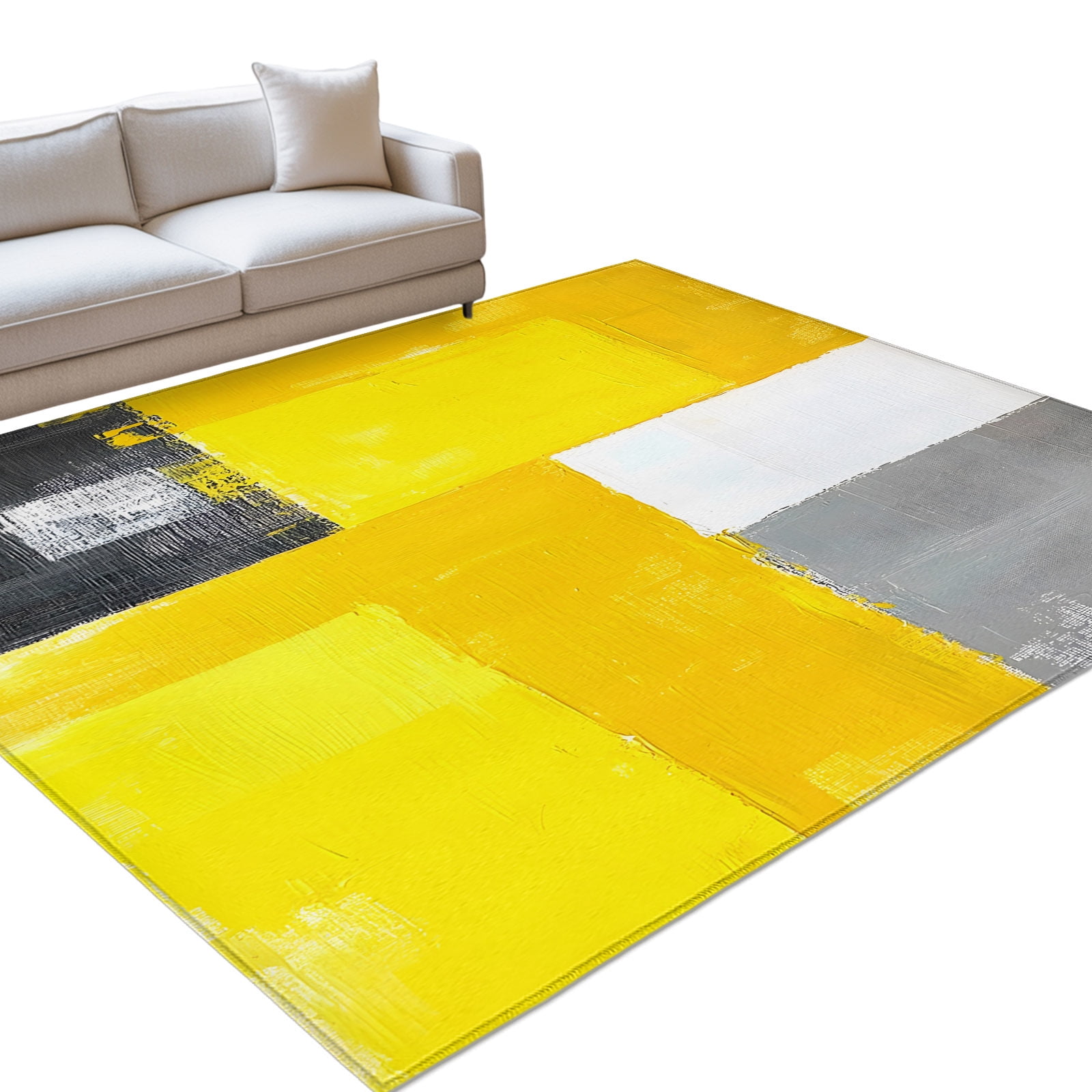 Area Rug 3x5ft Yellow Blakc Gray Painting Washable Area Rugs for Living ...
