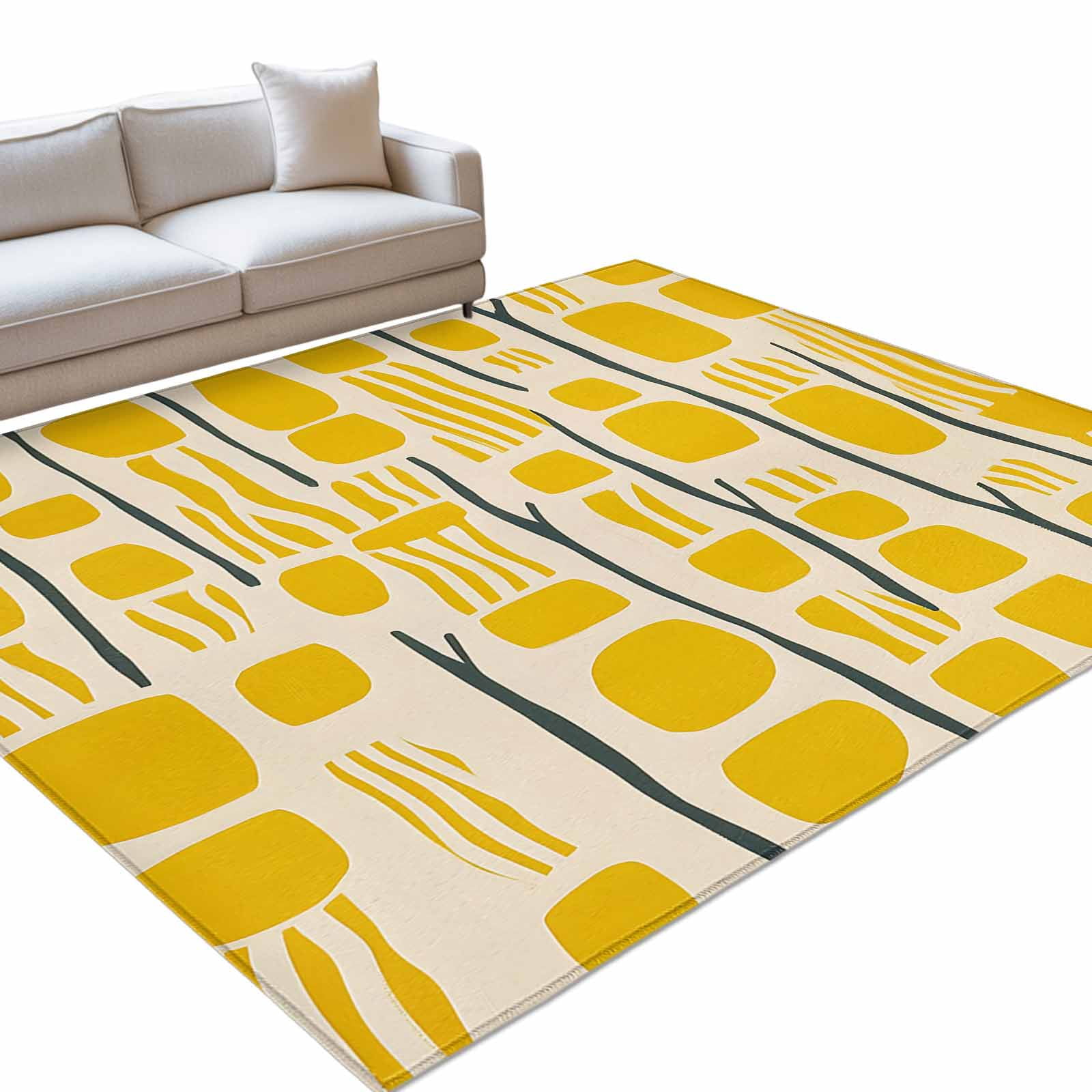 Area Rug 3x5ft Yellow Block Black Tree Washable Area Rugs for Living ...