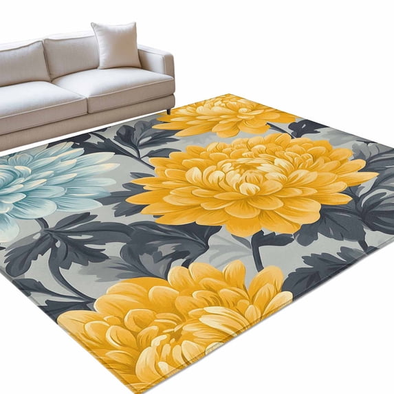 Area Rug 3x5ft Yellow Blue Flowers Washable Area Rugs for Living Room ...