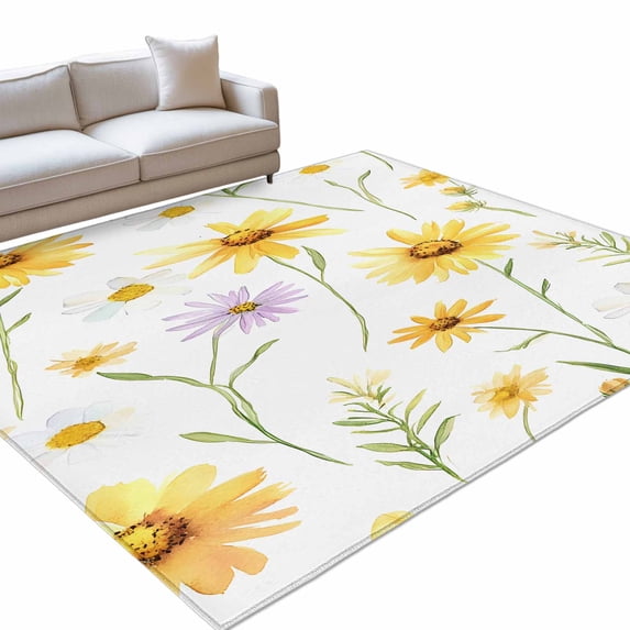 Area Rug 3x5ft Yellow Daisy Flowers Leaf Washable Area Rugs for Living ...