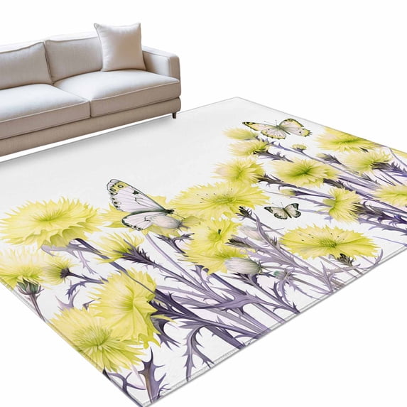Area Rug 3x5ft Yellow Flower Floral Washable Area Rugs for Living Room ...