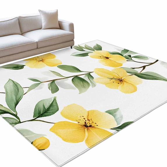 Area Rug 3x5ft Yellow Flower Washable Area Rugs for Living Room ...