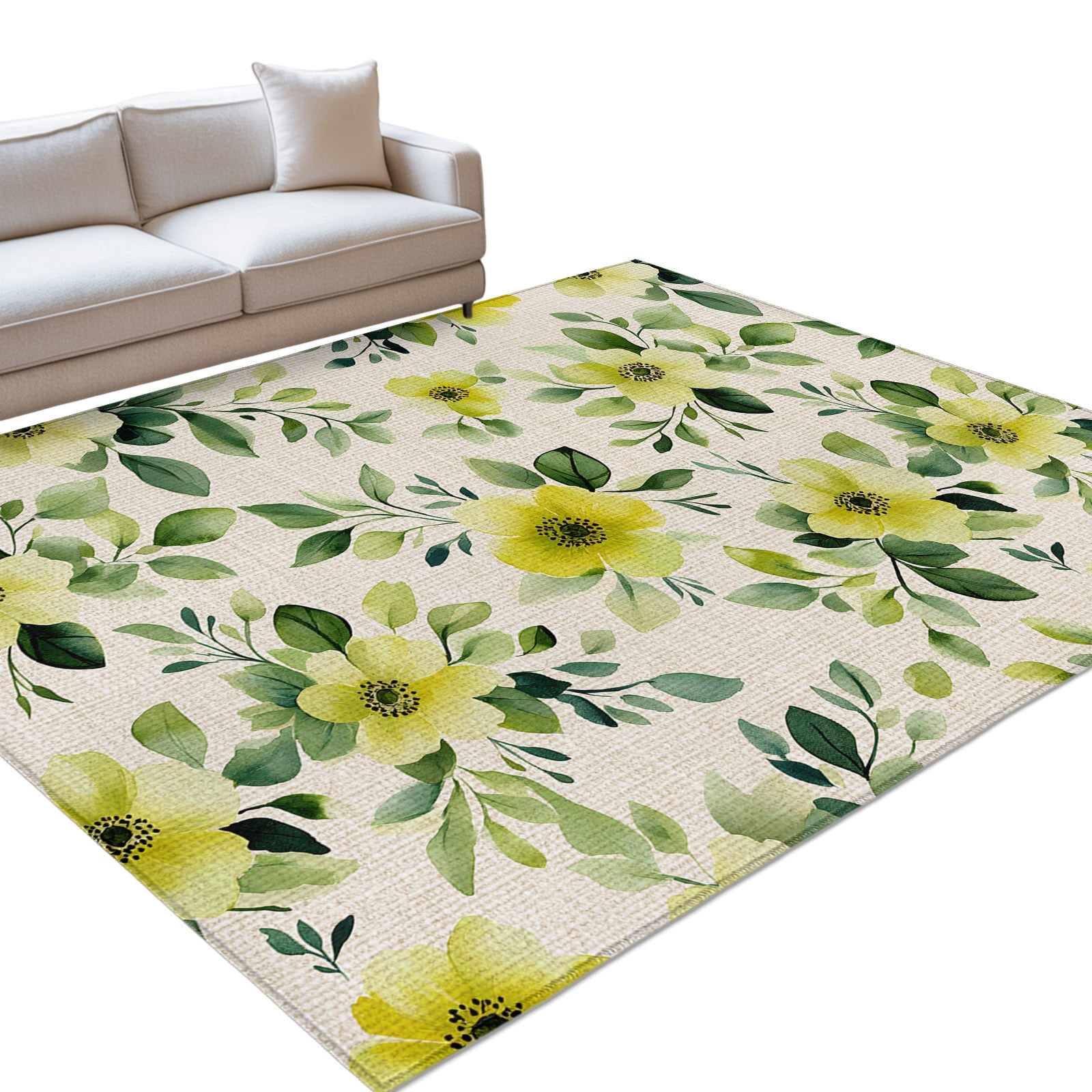 Area Rug 3x5ft Yellow Flower Washable Area Rugs for Living Room Retro ...
