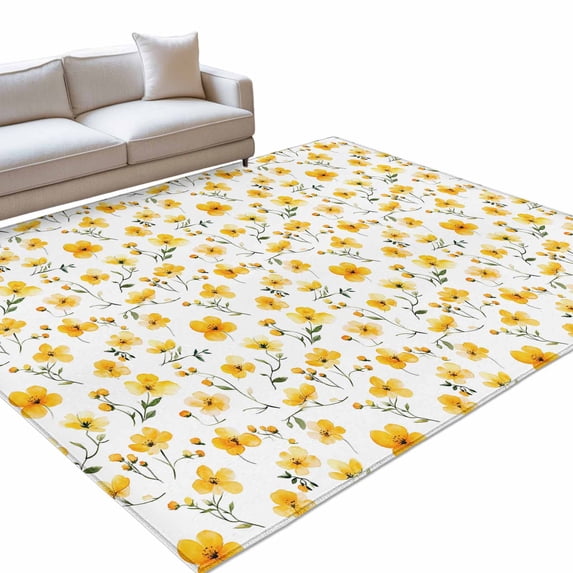 Area Rug 3x5ft Yellow Flowers Leaf Washable Area Rugs for Living Room ...