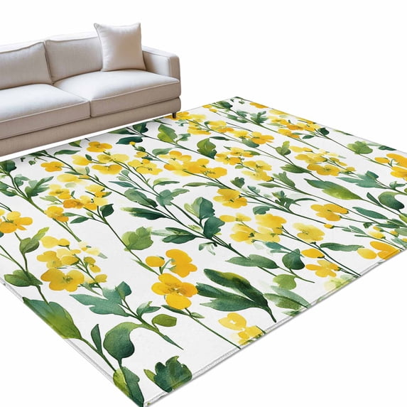 Area Rug 3x5ft Yellow Flowers Washable Area Rugs for Living Room Leaves ...