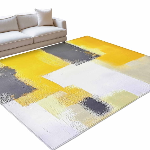 Area Rug 3x5ft Yellow Gray Washable Area Rugs for Living Room Abstract ...