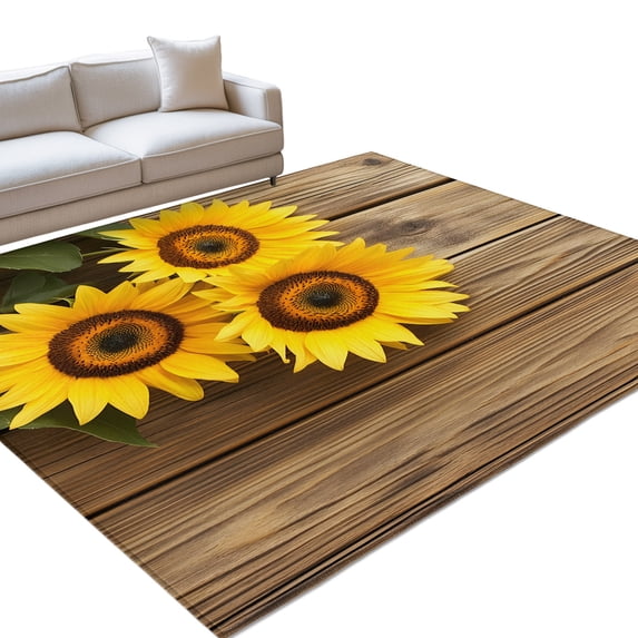 Area Rug 3x5ft Yellow Sunflower Leaves Washable Area Rugs for Living ...