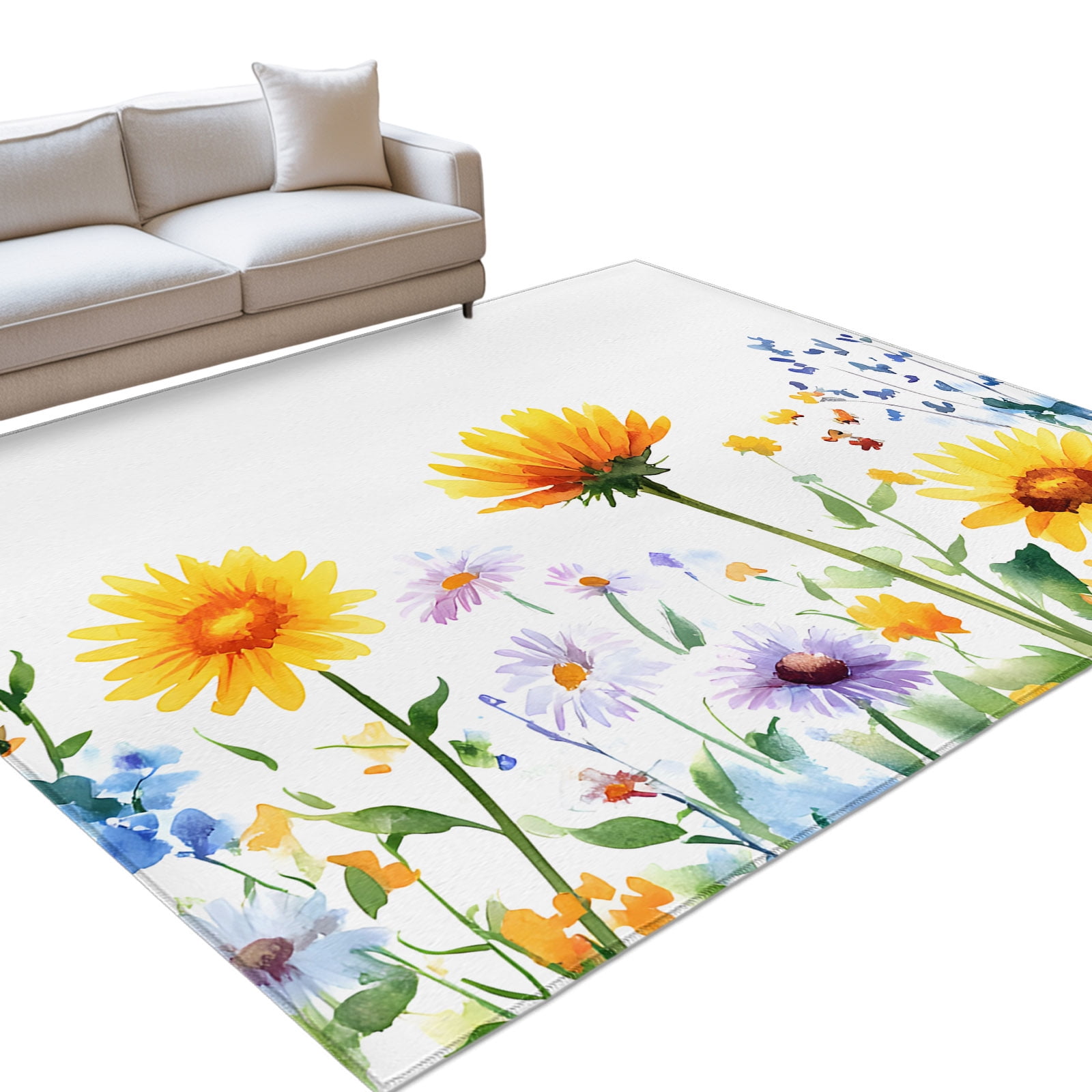 Area Rug 3x5ft Yellow Sunflower Washable Area Rugs for Living Room ...