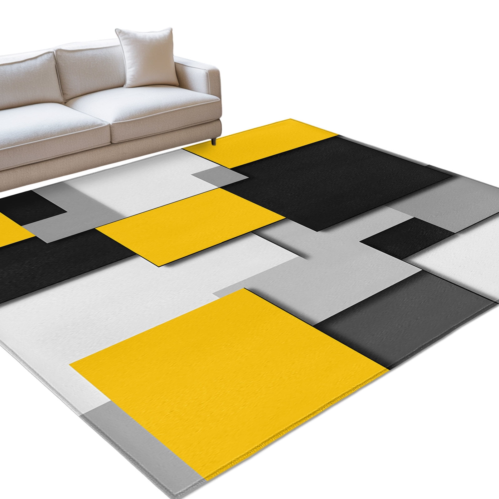 Area Rug 3x5ft Yellow White Black Gray Washable Area Rugs for Living ...