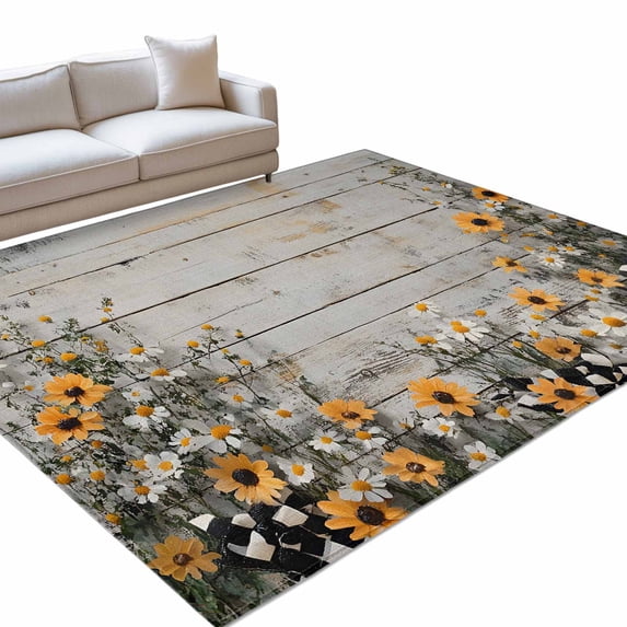 Area Rug 3x5ft Yellow White Flowers Washable Area Rugs for Living Room ...