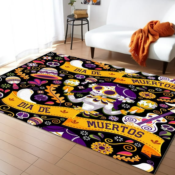 Area Rug 4'x6' Dead Day Skull Guitar Flower Floral Washable Area Rugs ...
