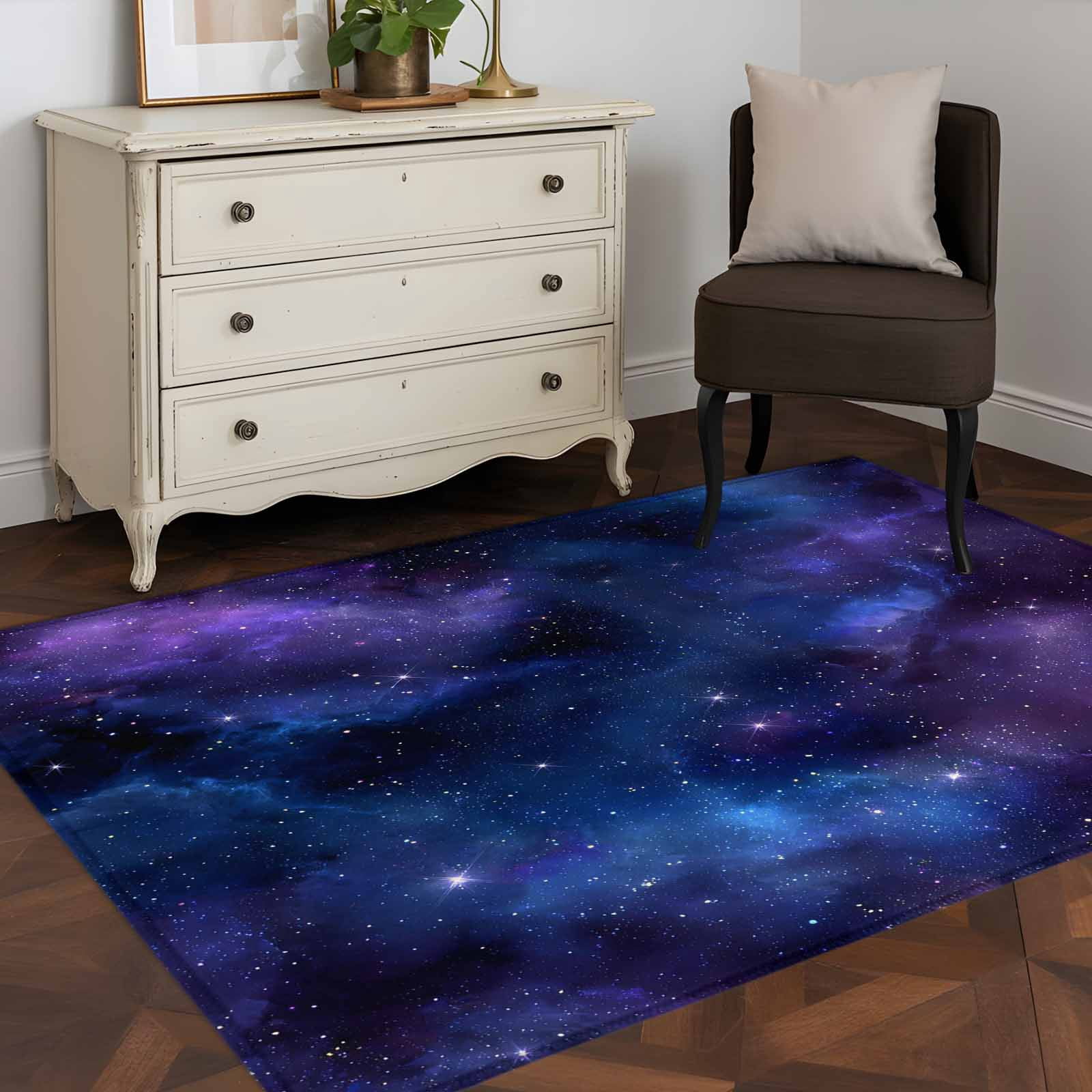 Area Rug 48×72in, Abstract Blue Purple Starry Sky Floor Carpet Living ...