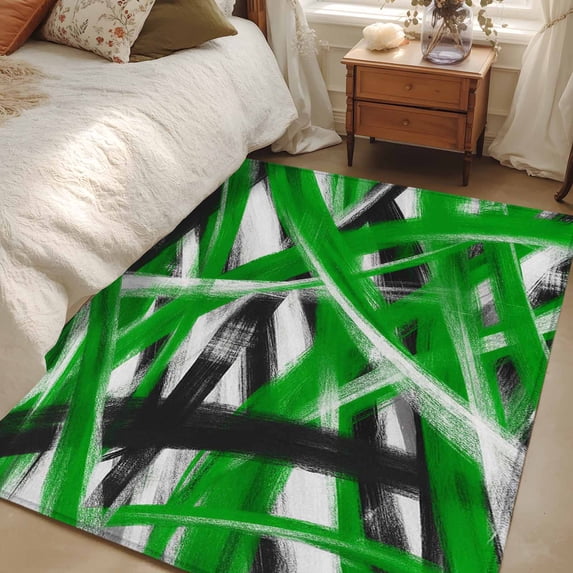Area Rug 48×72in, Abstract Green White Black Striped Floor Carpet ...