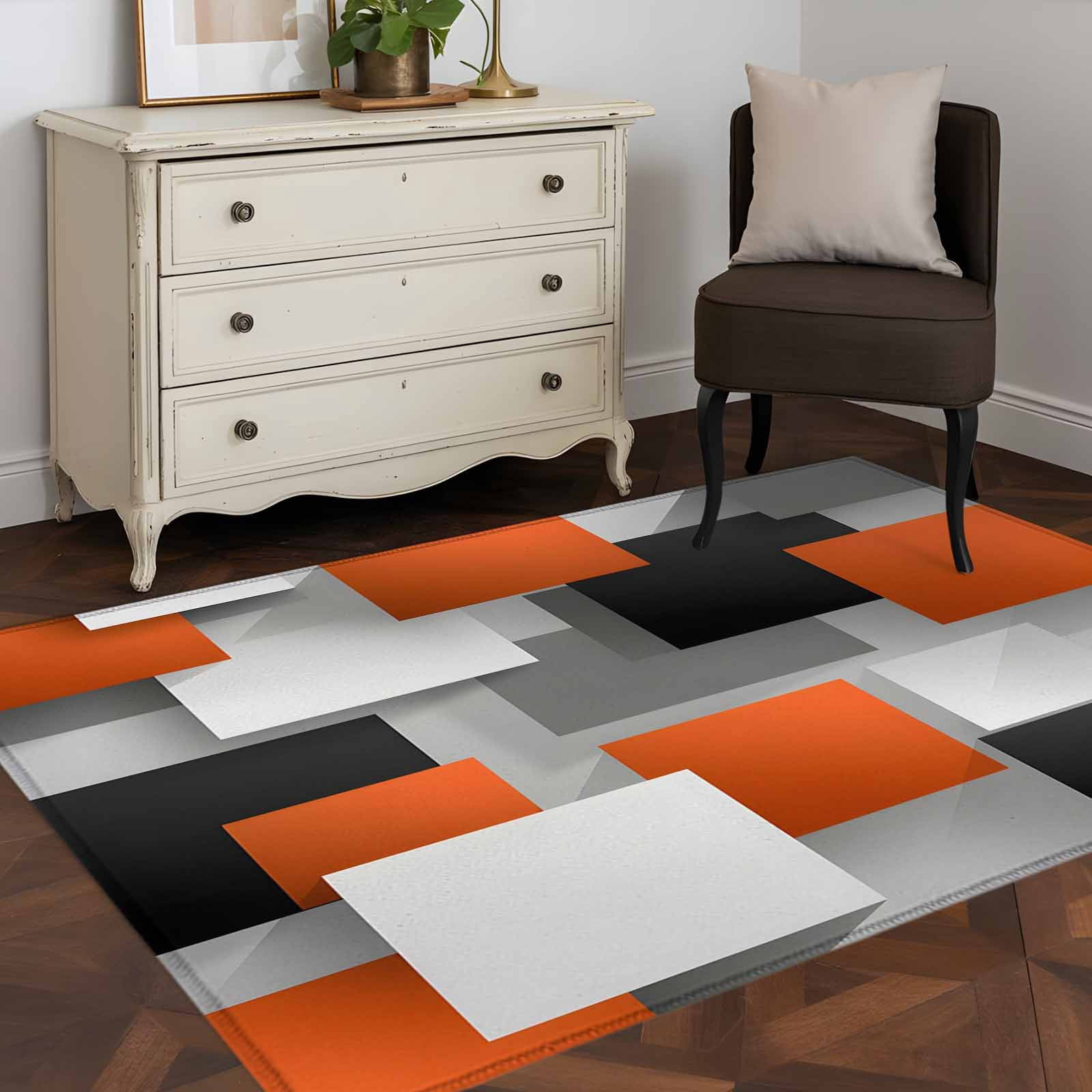Area Rug 48×72in, Abstract Orange Gray Color Block Floor Carpet Living ...