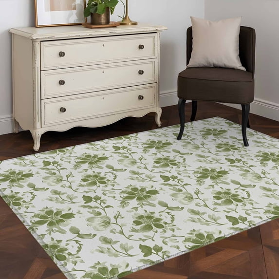 Area Rug 48×72in, Abstract Sage Green Leaves on Vintage Floor Carpet ...