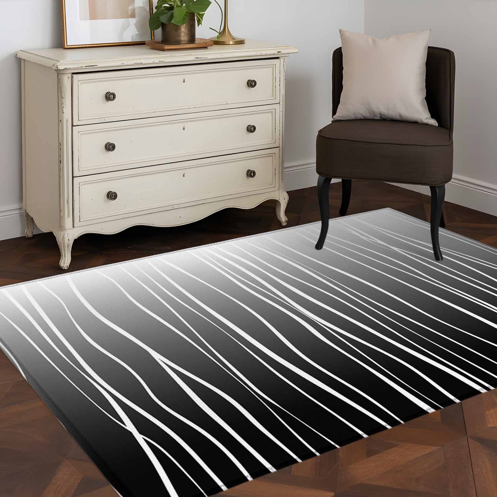 Area Rug 48×72in, Abstract Stripes on Black Background Floor Carpet ...