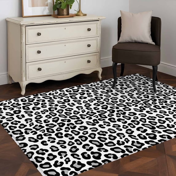 Area Rug 48×72in, Abstract White Black Leopard Floor Carpet Living Room ...