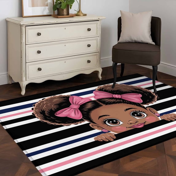 Area Rug 48×72in, African Black Girl Pink Bow Floor Carpet Living Room ...