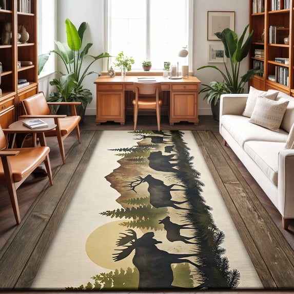 Area Rug 48×72in, Animal Elk Bear Silhouette Floor Carpet Living Room ...