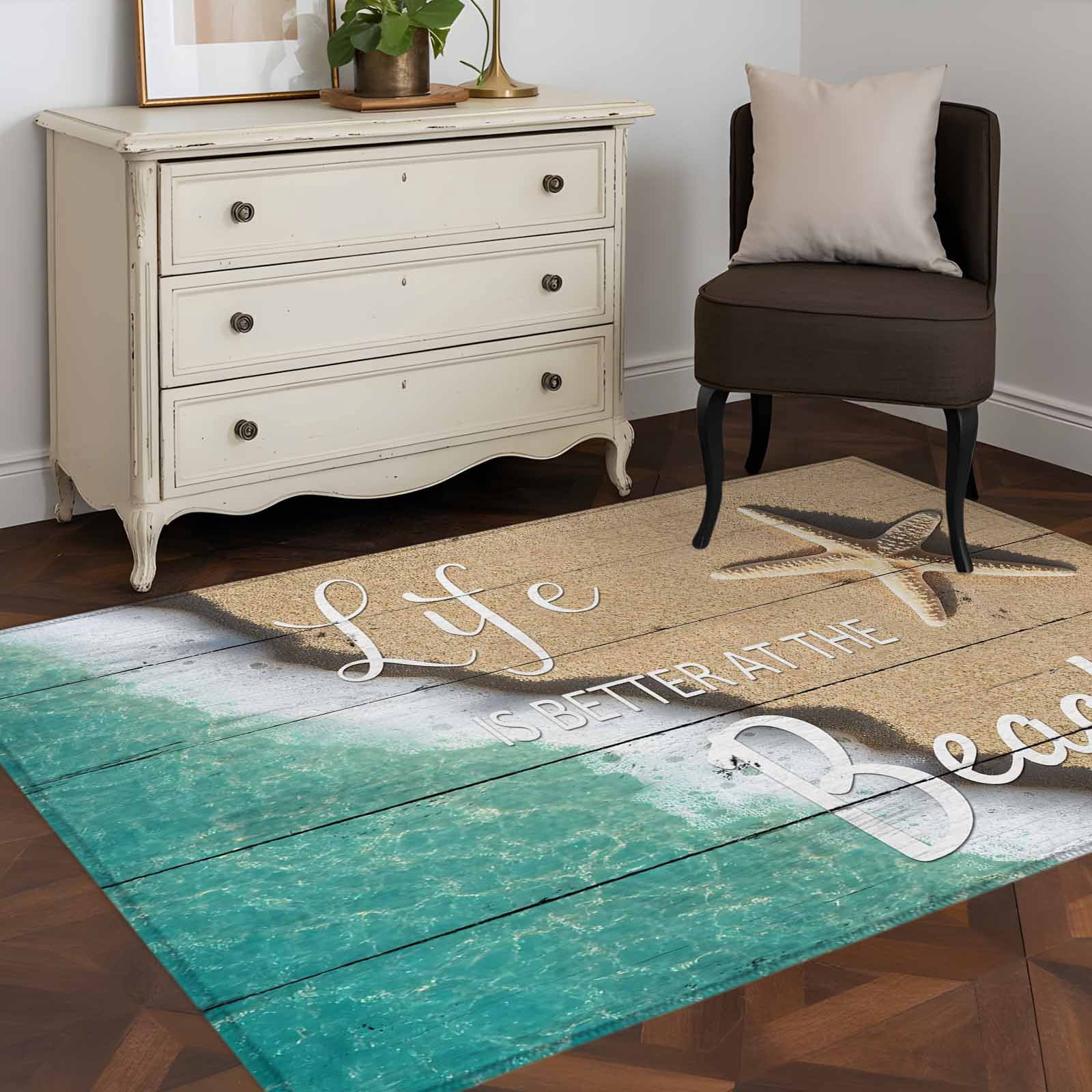 Area Rug 48×72in, Beach Life Seaside Starfish Sea Water Floor Carpet ...