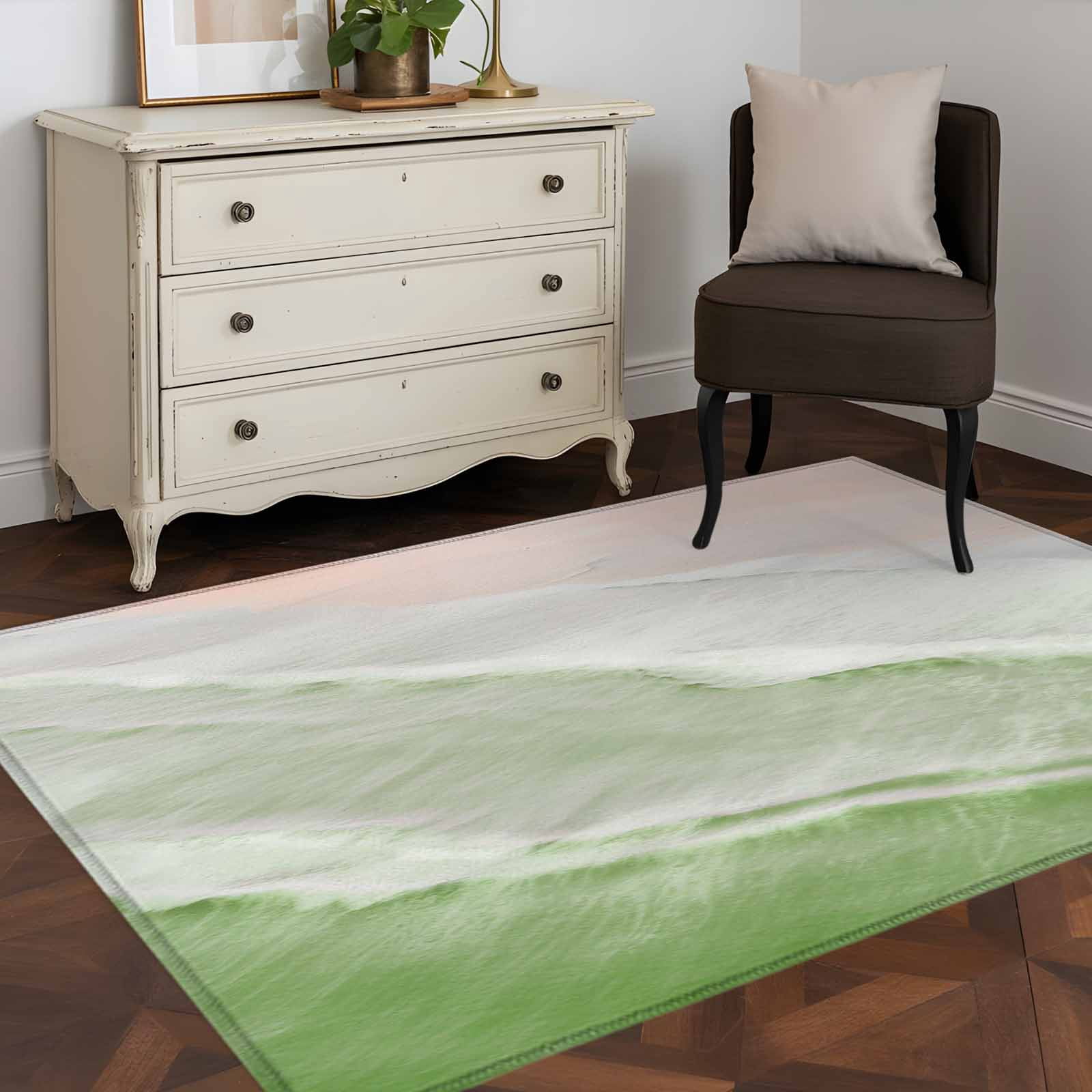 Area Rug 48×72in, Bohemian Beach Waves Grass Green Gradient Floor ...