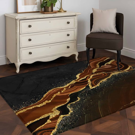 Area Rug 48×72in, Brown Gold Marble Texture Floor Carpet Living Room ...