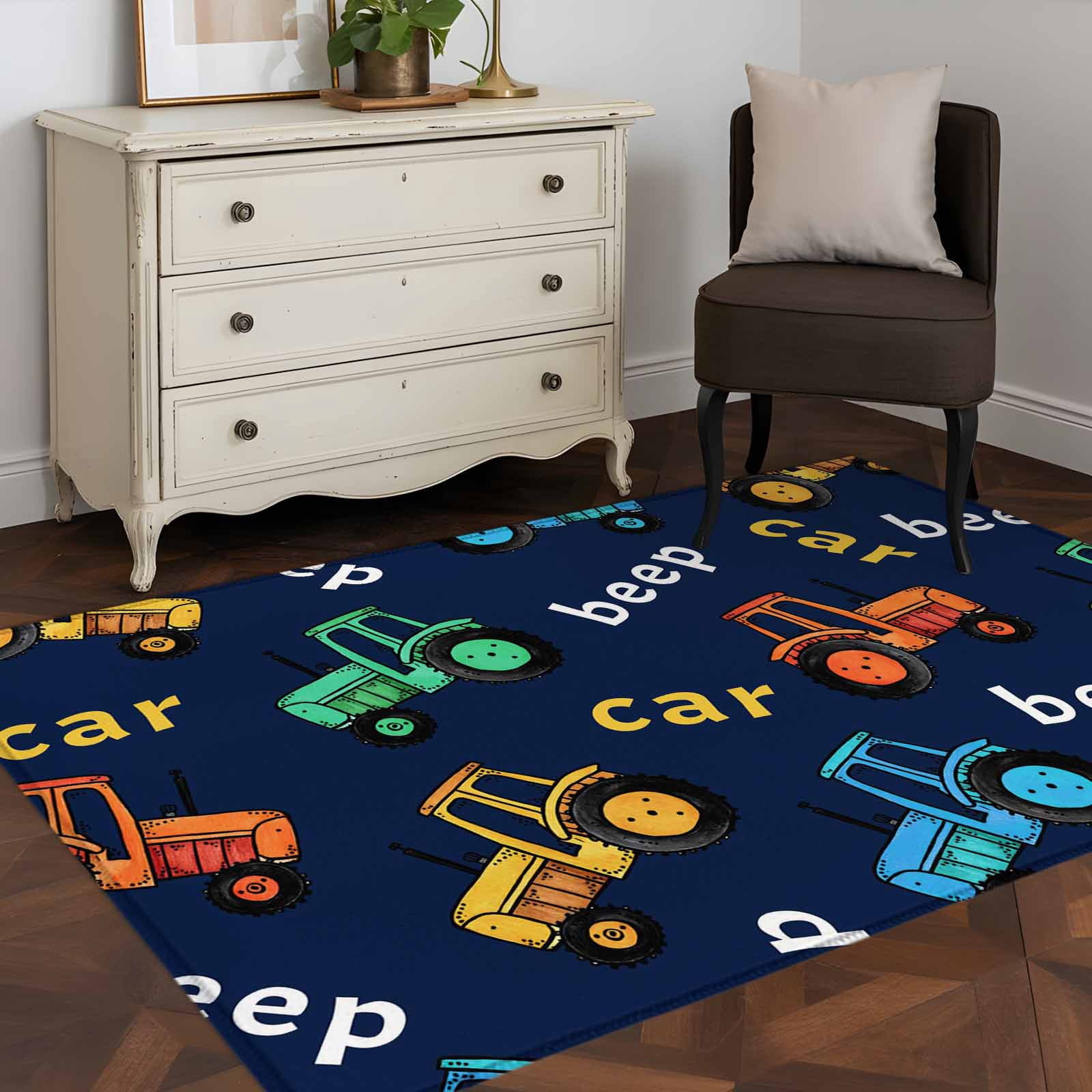 Area Rug 48×72in, Cartoon Car Blue Green Yellow Floor Carpet Living ...