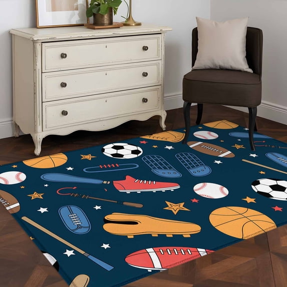 Area Rug 48×72in, Cartoon Sports Elements Floor Carpet Living Room Rug ...