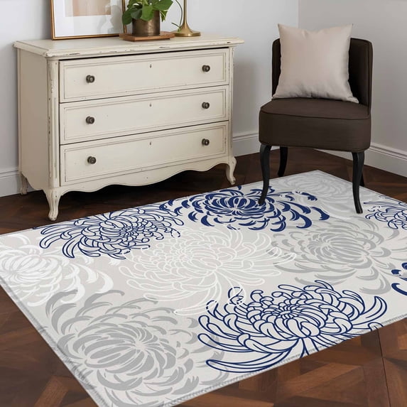 Area Rug 48×72in, Classic Blue Flower Floor Carpet Living Room Rug ...