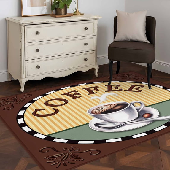 Area Rug 48×72in, Coffee Cup Farm Flower Damask Floor Carpet Living ...