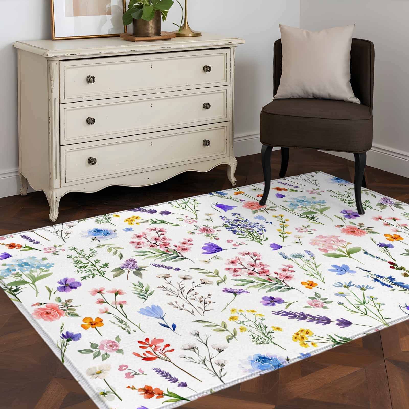 Area Rug 48×72in, Country Colorful Flower Leaf Wildflower Herb Floor ...