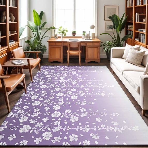 Area Rug 48×72in, Country Flower Fallen Leaves Purple Gradient Floor ...
