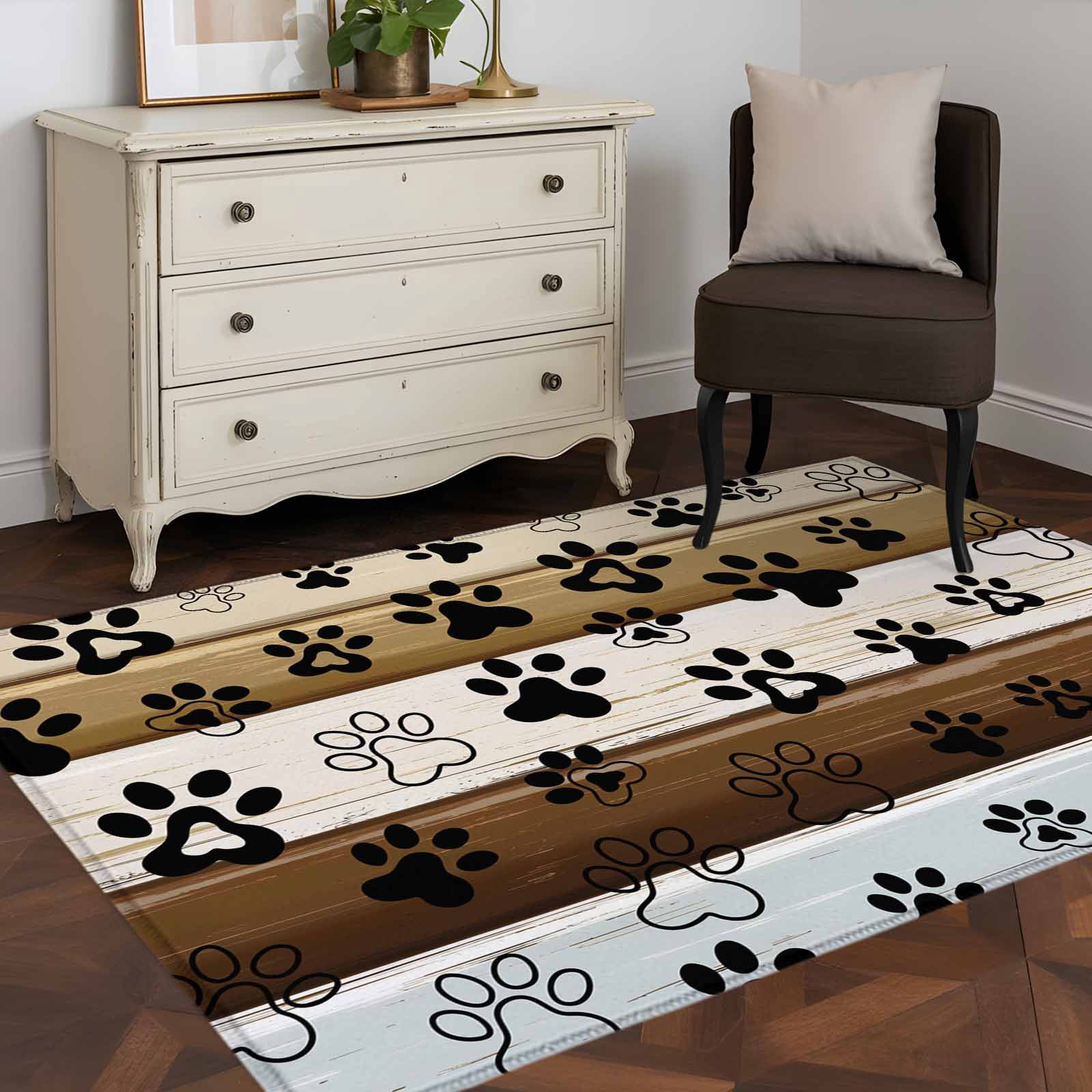 Area Rug 48×72in, Cute Dog Paw Print Farm Wood Board Floor Carpet ...