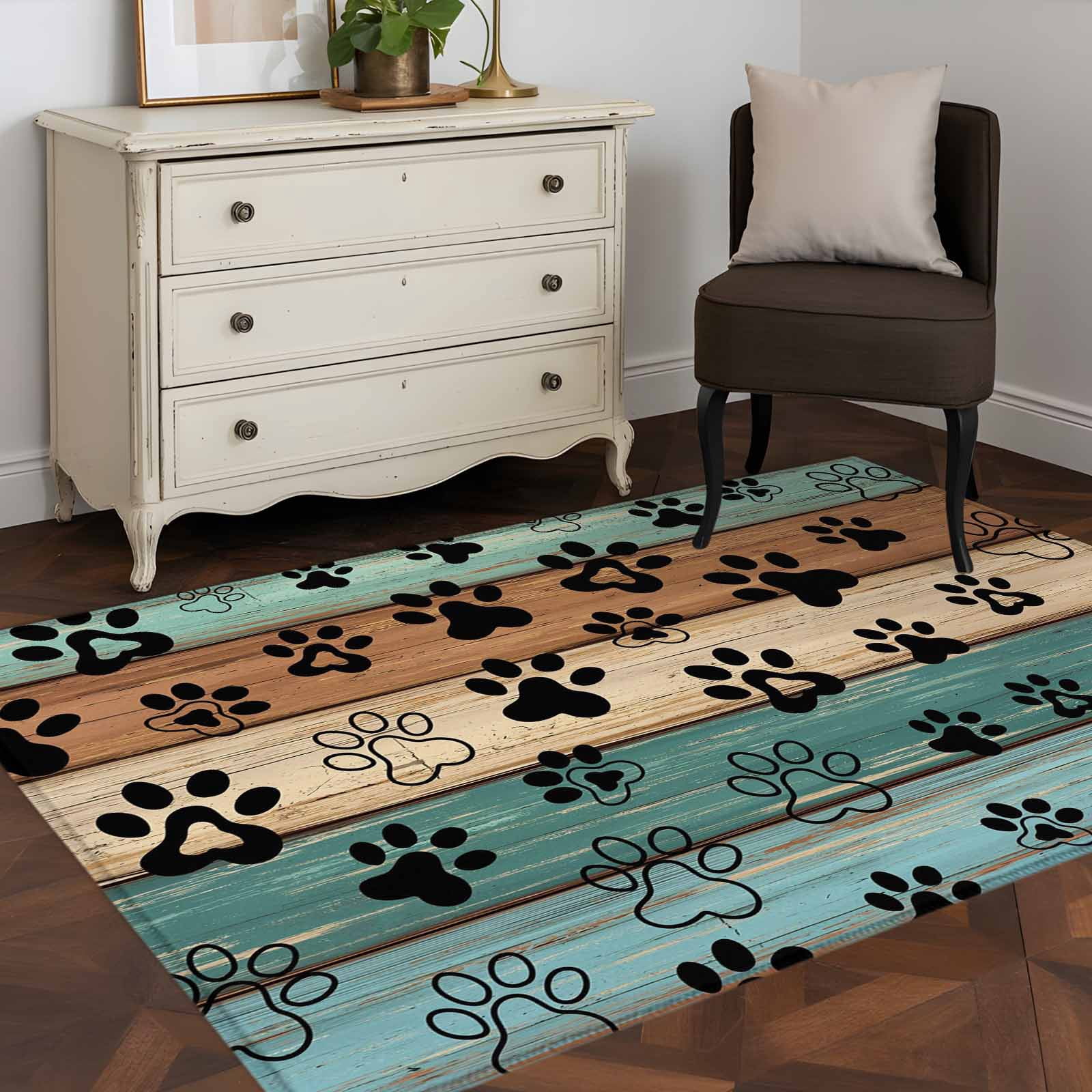 Area Rug 48×72in, Dog Paw Farm Brown Wood Board Floor Carpet Living ...