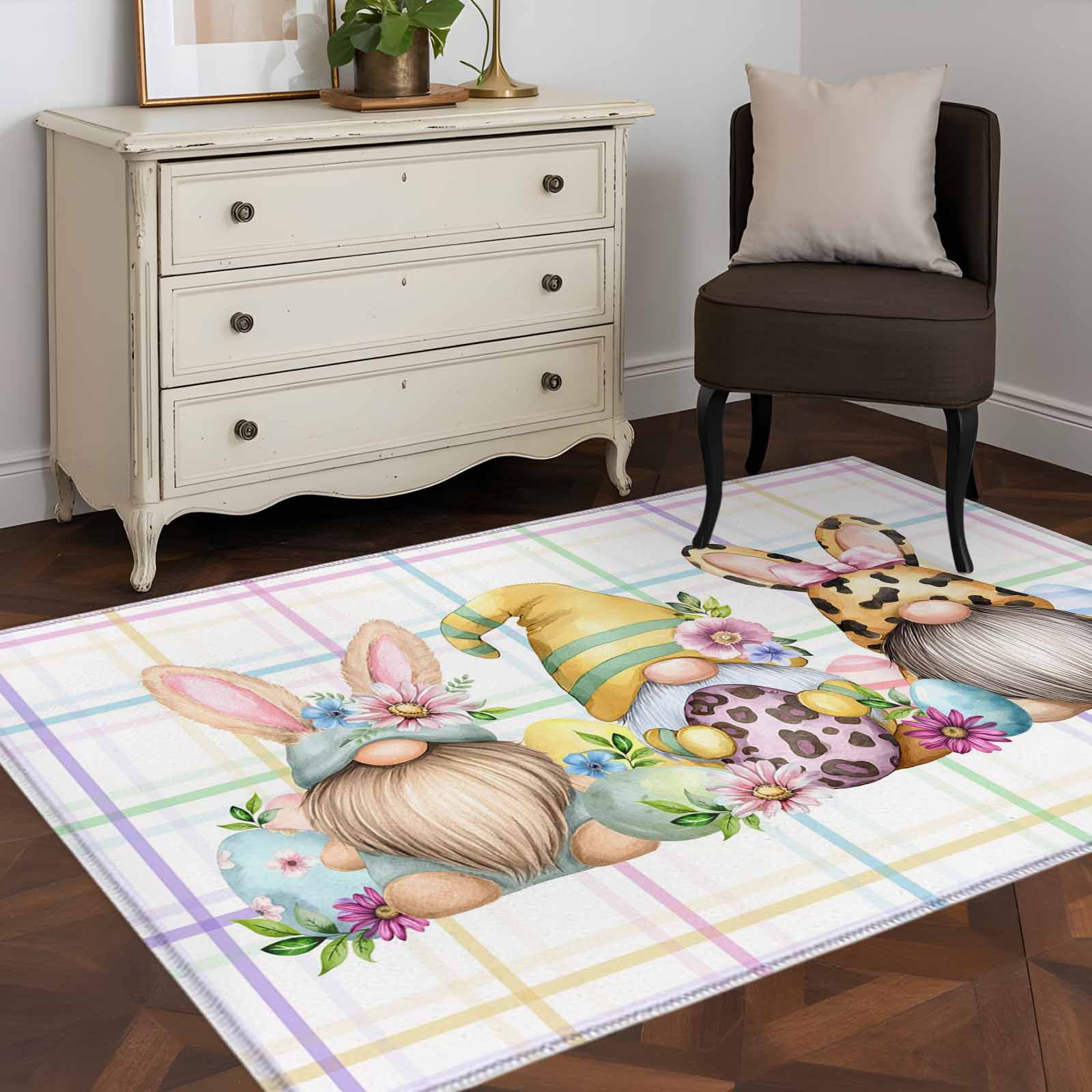 Area Rug 48×72in, Easter Cute Rabbit Dwarf Eggs Floor Carpet Living ...