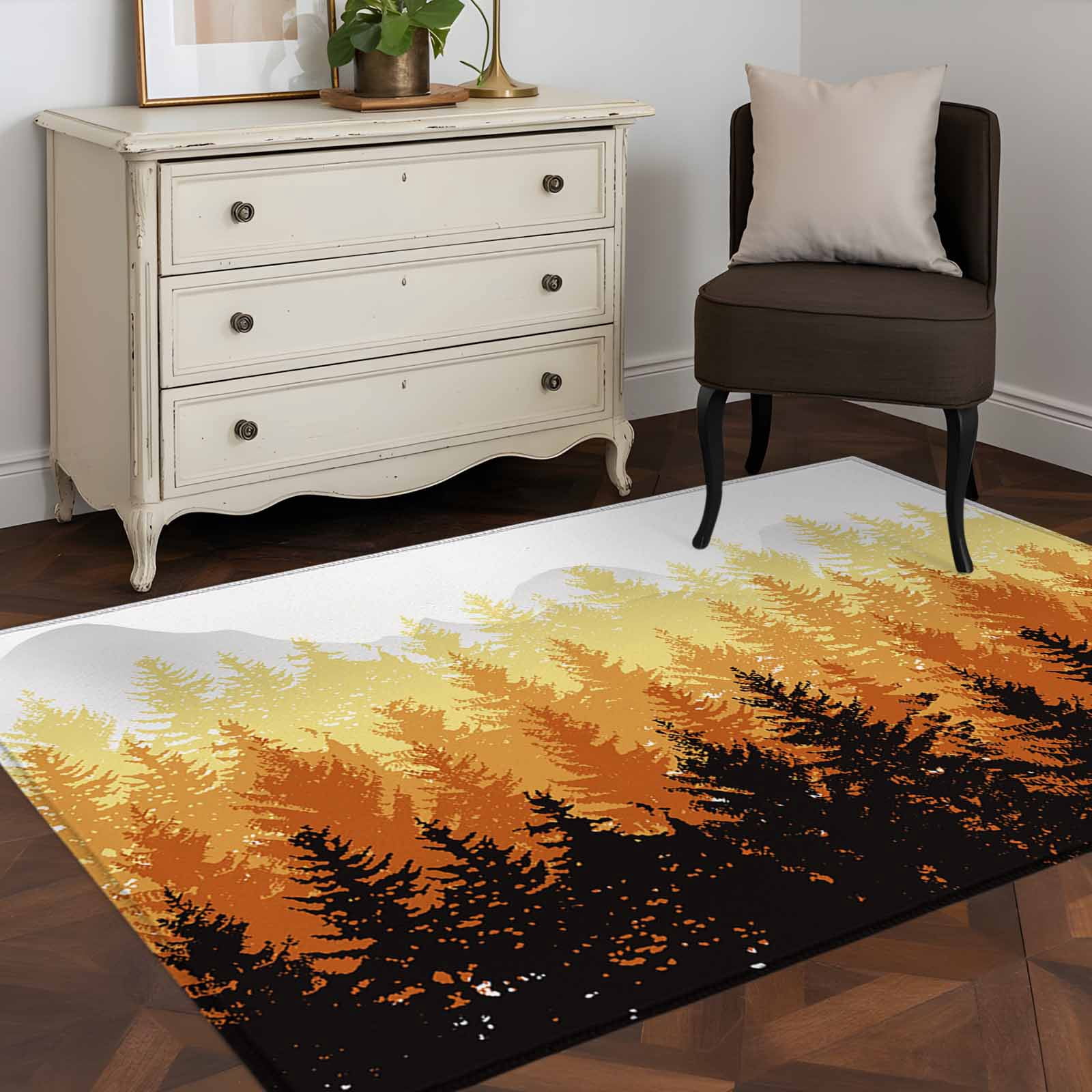Area Rug 48×72in, Fall Forest Orange Gradient Ombre Floor Carpet Living ...