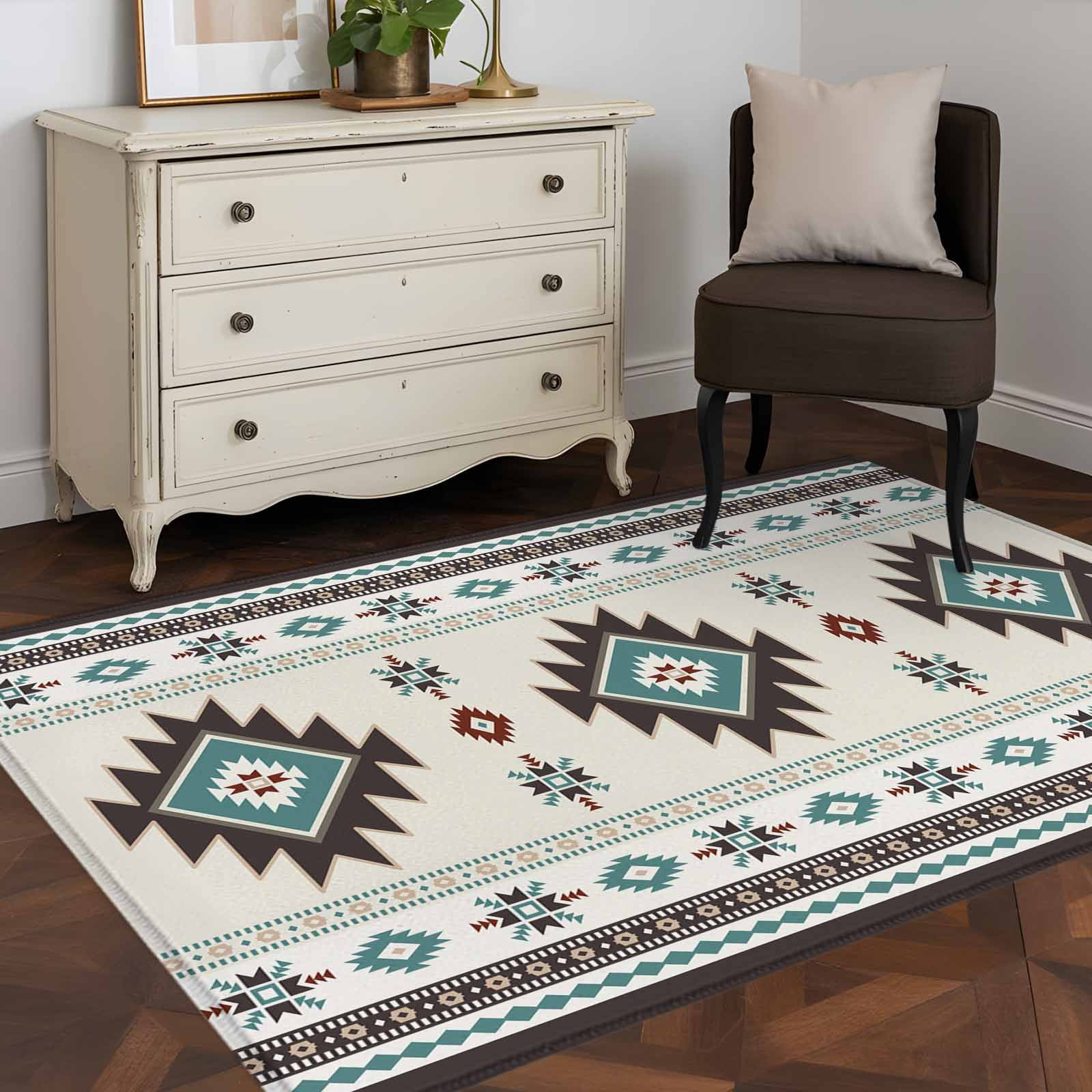 Area Rug 48×72in, Farm Aztec Bohemian Geometric Floor Carpet Living ...