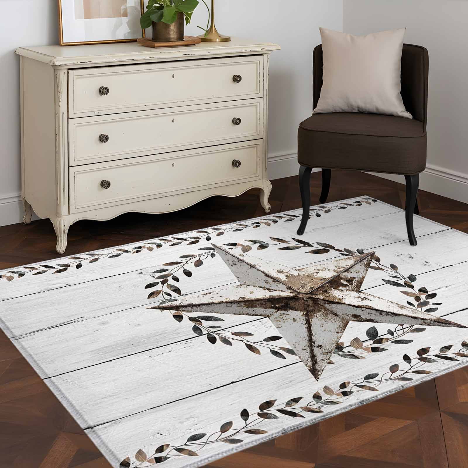 Area Rug 48×72in, Farmhouse Retro Shabby Country Star Floor Carpet ...