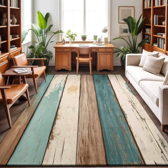 Area Rug 48×72in, Farmhouse Retro Wooden Plank Floor Carpet Living Room ...