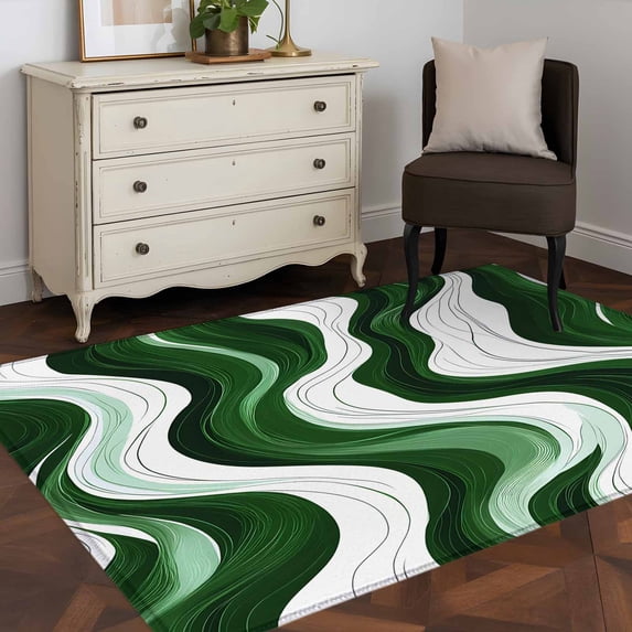Area Rug 48×72in, Gradient Green White Water Ripple Floor Carpet Living ...