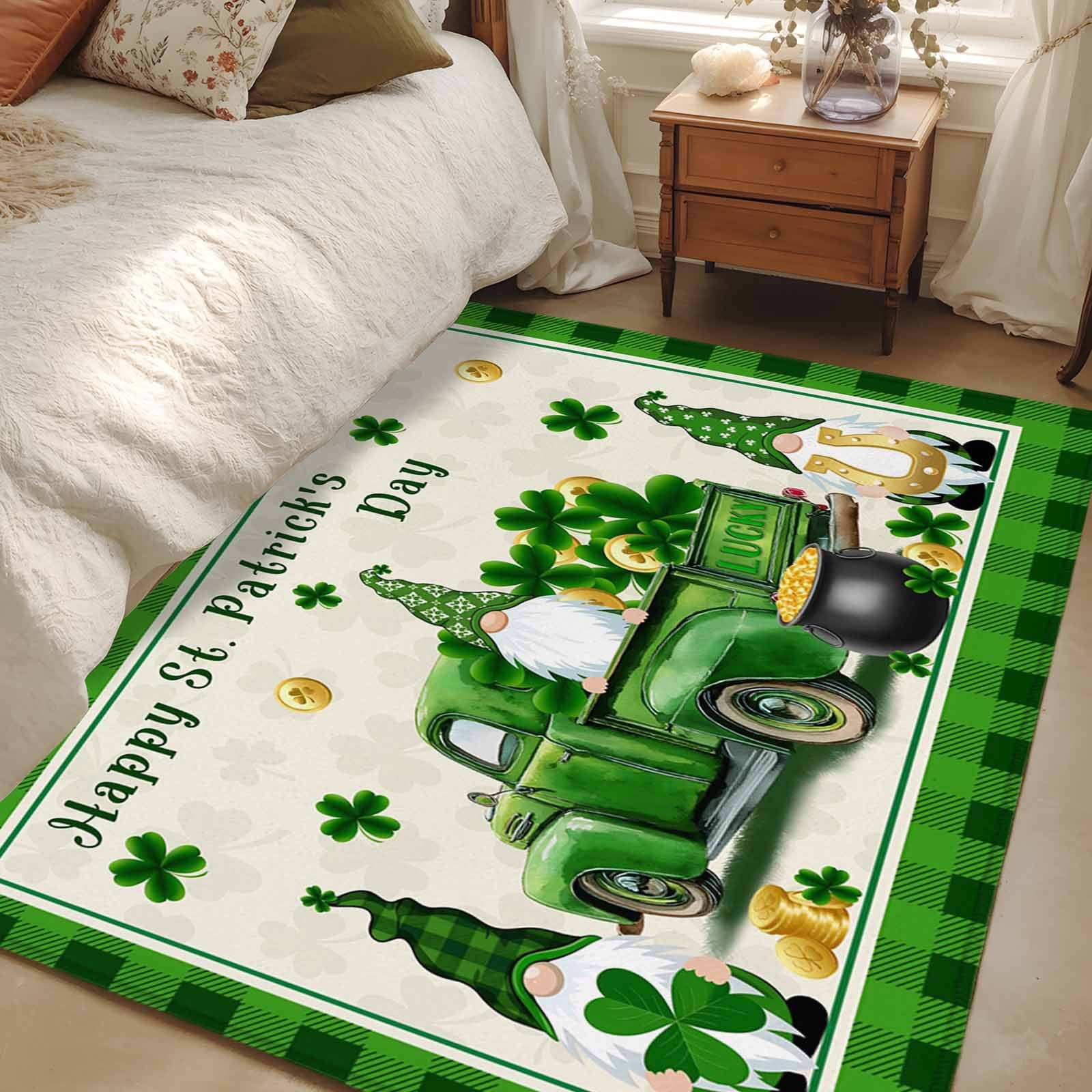 Area Rug 48×72in, Happy St. Patrick's Truck Dwarf with Clovers Floor ...