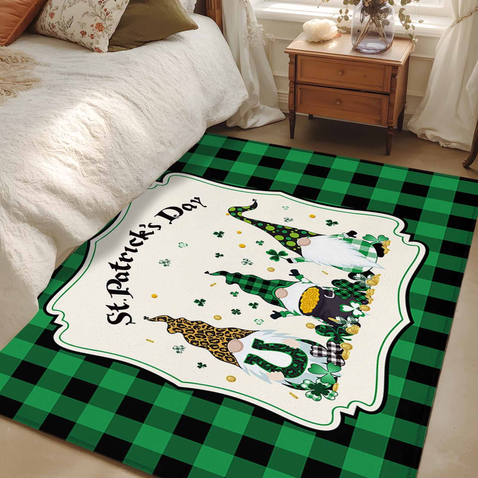 Area Rug 48×72in, Irish Festival Dwarf Buffalo Lattice Clovers Leaf ...