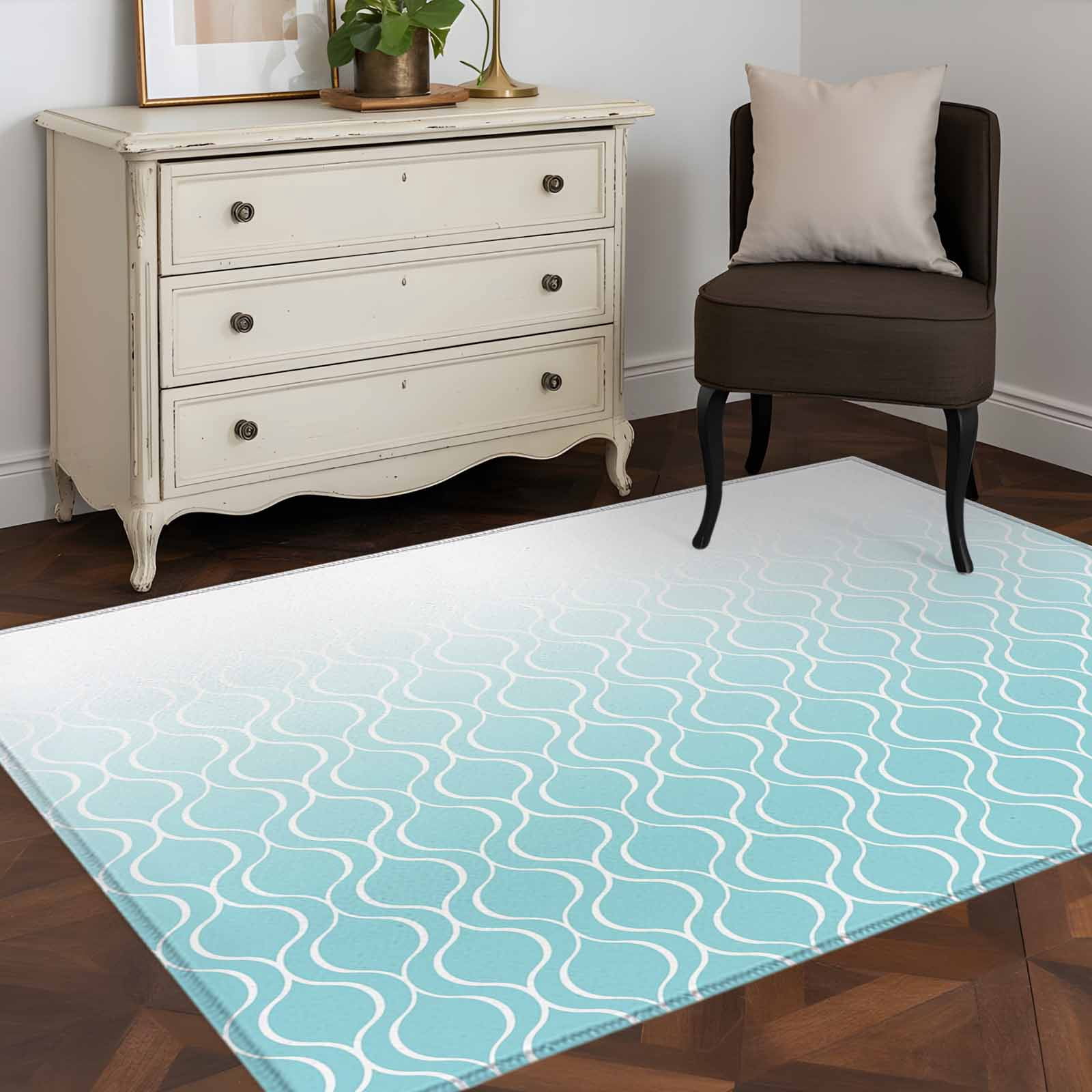 Area Rug 48×72in, Light Blue Gradient Grid Floor Carpet Living Room Rug ...