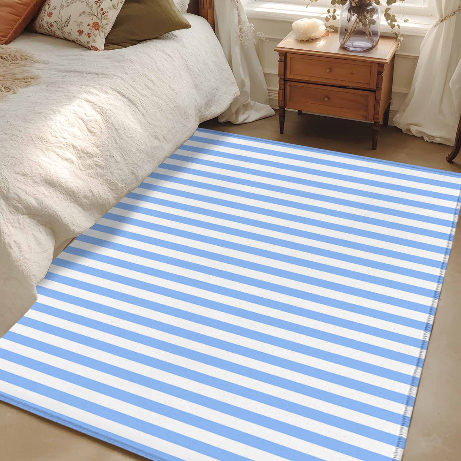 Area Rug 48×72in, Light Blue Stripe Floor Carpet Living Room Rug ...