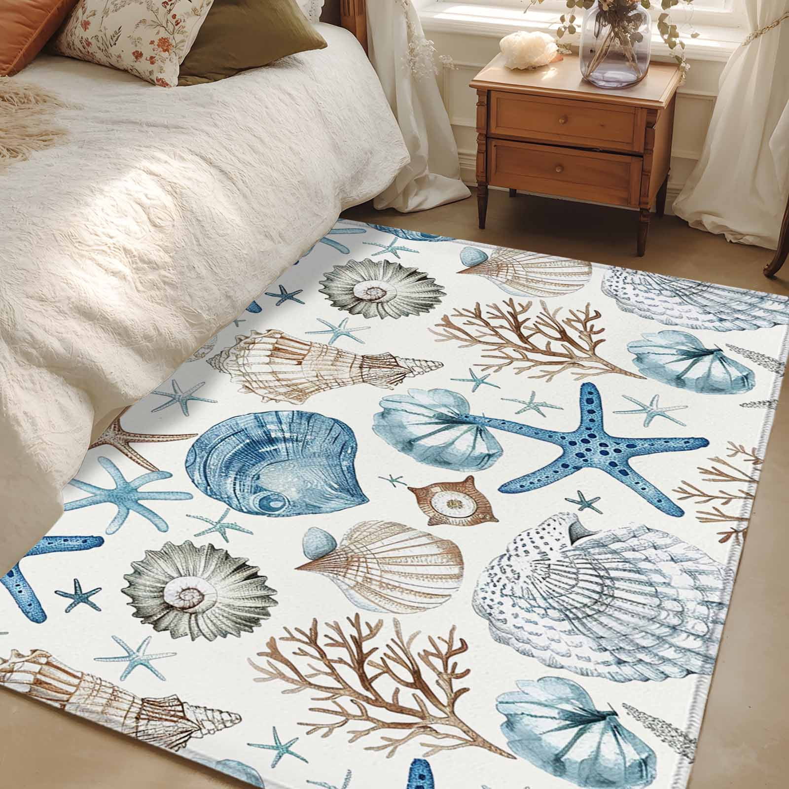 Area Rug 48×72in, Marine Sea Shell Conch Starfish Coral Floor Carpet ...