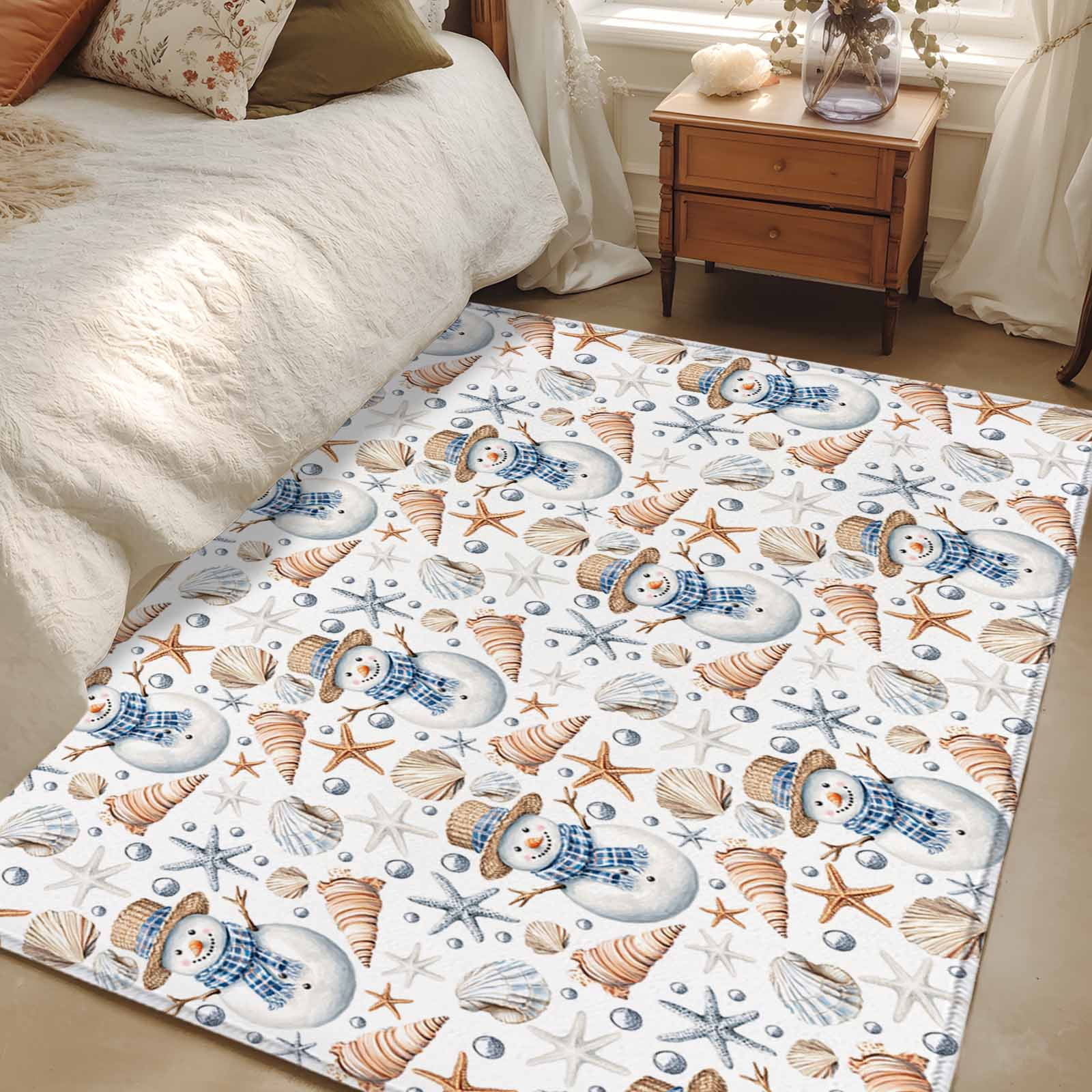Area Rug 48×72in, Merry Christmas Snowman on White Floor Carpet Living ...