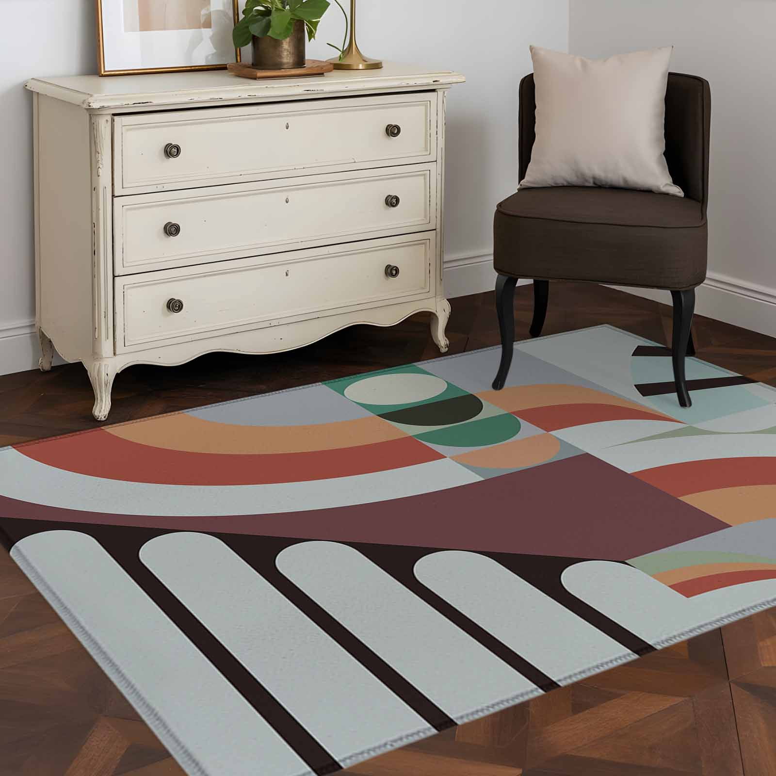 Area Rug 48×72in, Middle Century Geometric Art Floor Carpet Living Room ...