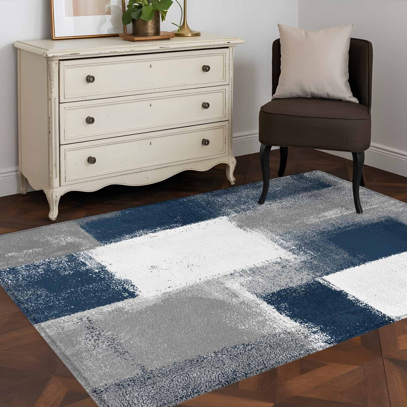 Area Rug 48×72in, Navy Blue Color Block Oil Painting Floor Carpet ...
